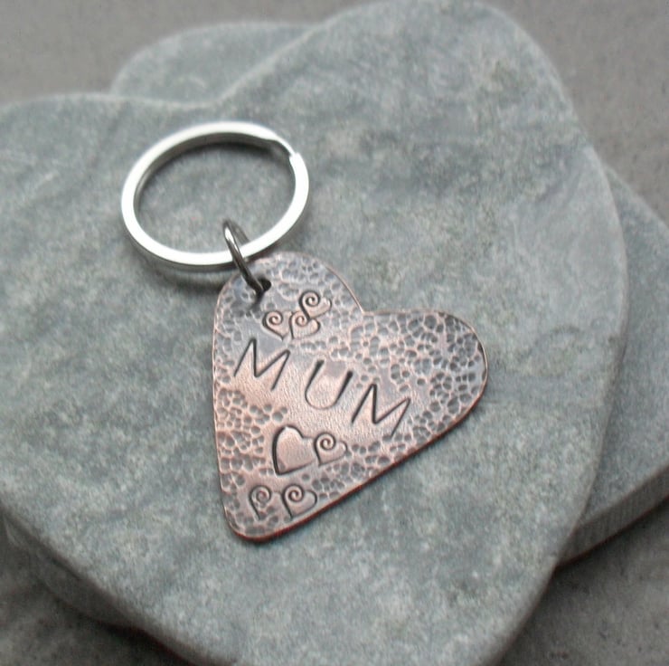 Mum Copper Heart Keyring Mothers Day - Folksy