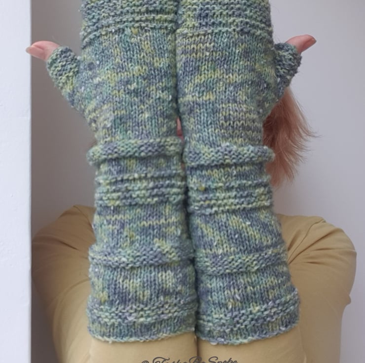 Hand knitted mittens, Women fingerless gloves, ... - Folksy