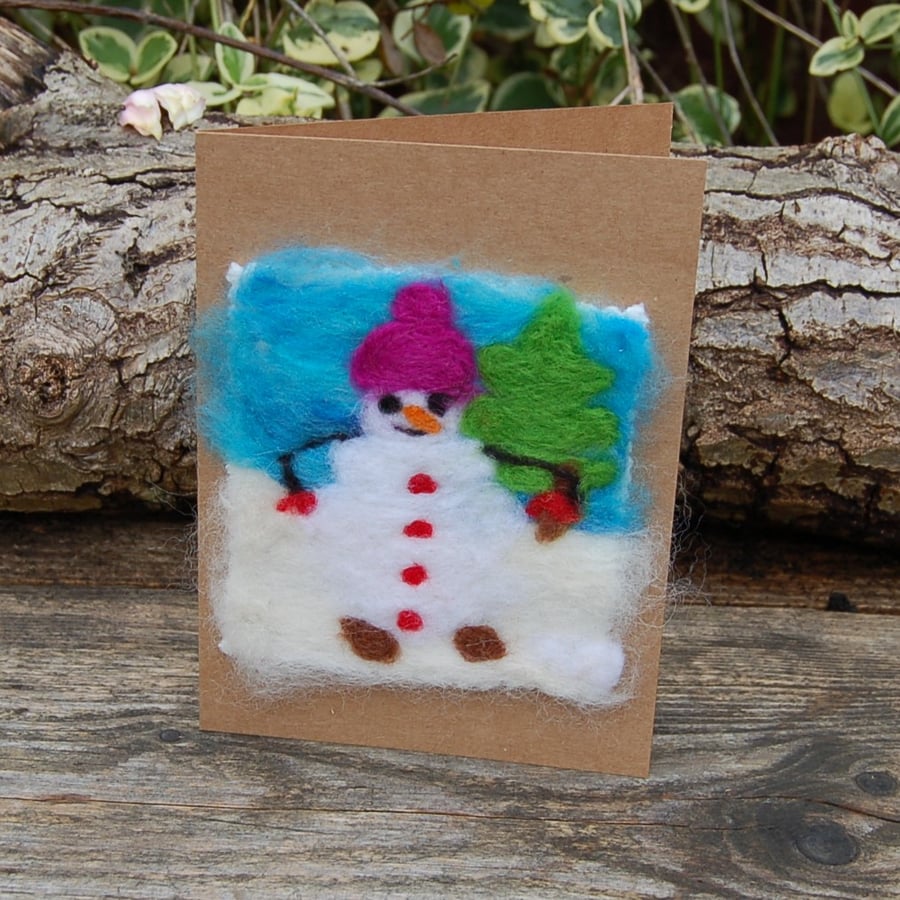 Christmas card, Happy Snowman with Xmas tree, N... - Folksy