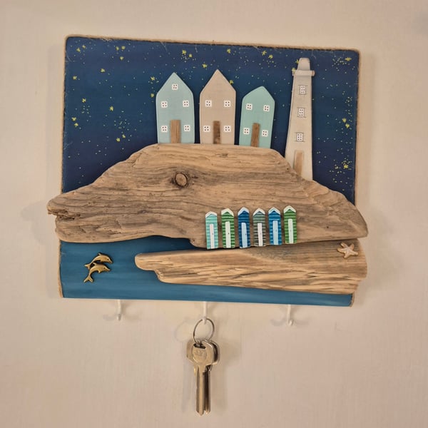 Coastal key hanger with lighthouse and cottages... - Folksy