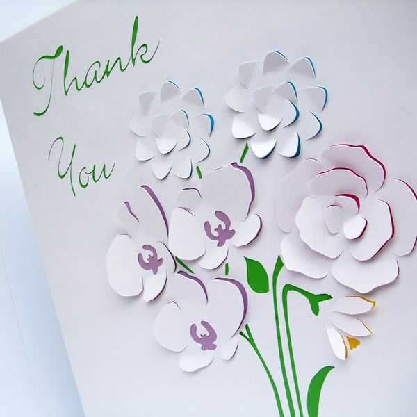 Large Personalised Card - Paper Cut Flowers - Folksy
