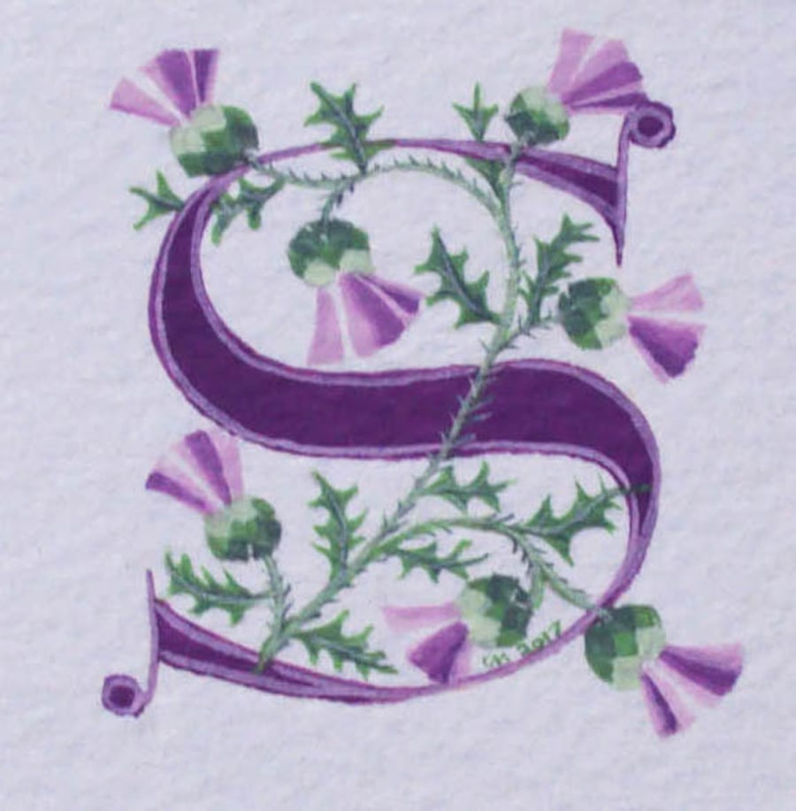 Letter 'S' in purple with Scots thistles custom... - Folksy