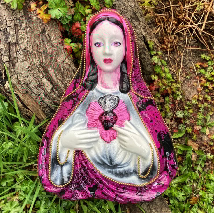 Kitsch Purple and Black Virgin Mary Wall Hangin... - Folksy