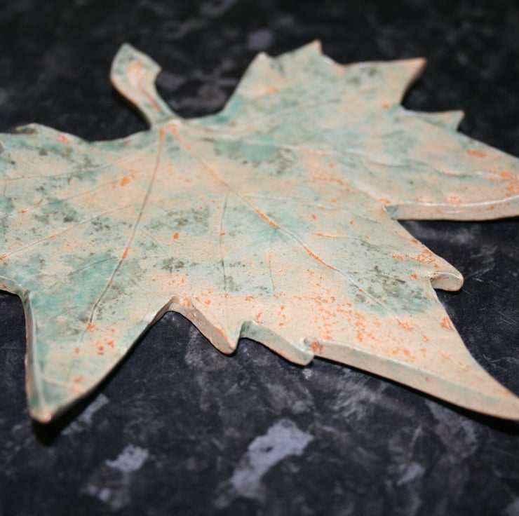 Handmade ceramic green leaf decoration - Folksy