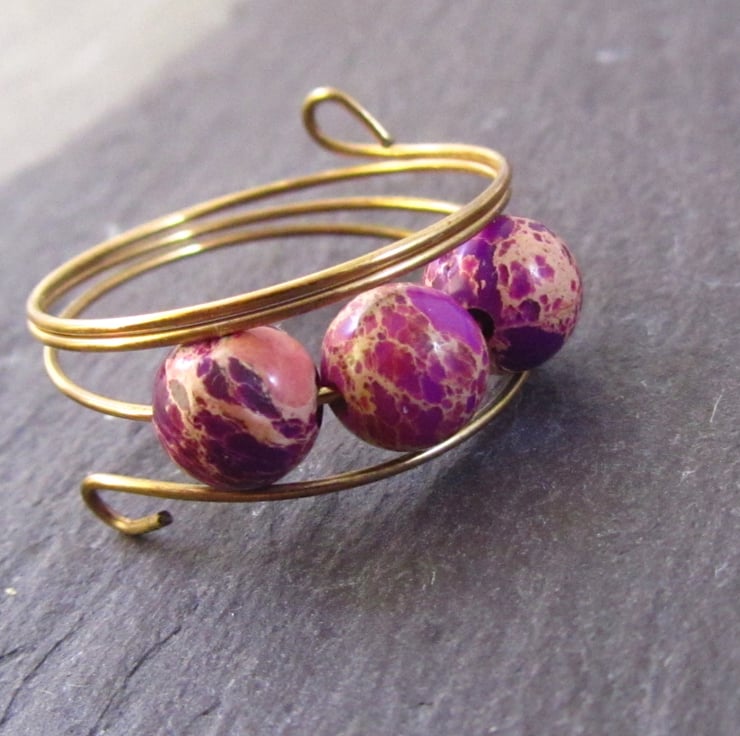 Purple Jasper Rose Gold Memory Wire Ring, Purpl... - Folksy