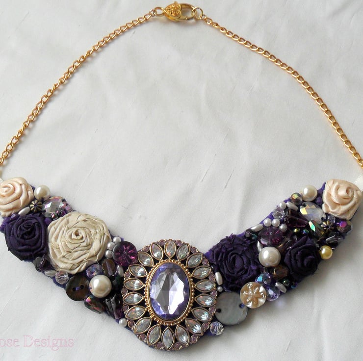 Purple beaded statement necklace. - Folksy