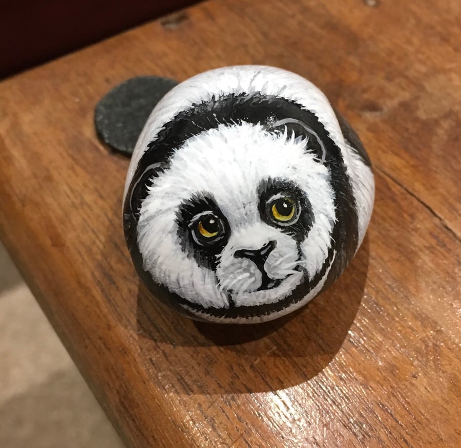 Panda hand painted pebble garden rock art wildl... - Folksy