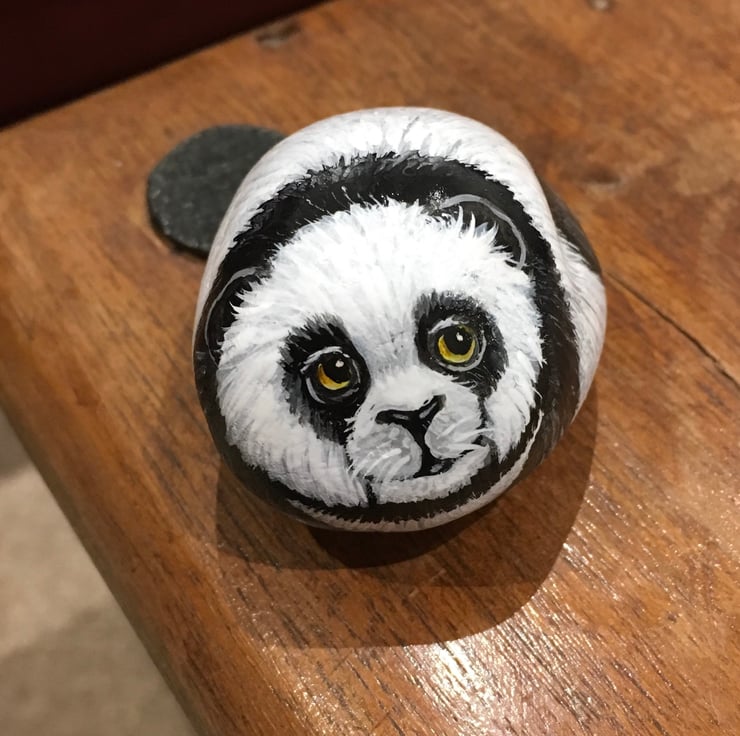Panda hand painted pebble garden rock art wildl... - Folksy