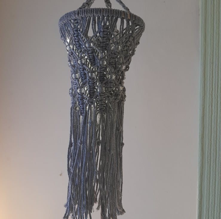 Macrame hanging lantern, hand made,with battery... - Folksy