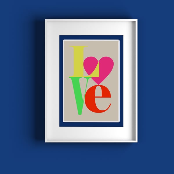 Neon bright Love word print, bright coloured ar... - Folksy