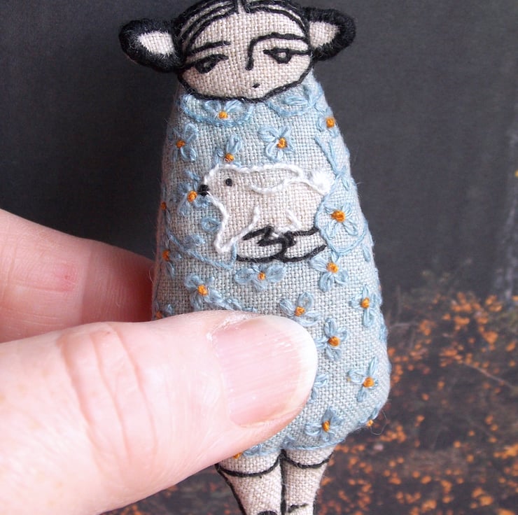 Gorse Fae with Rabbit - A Miniature Hand Embroi... - Folksy