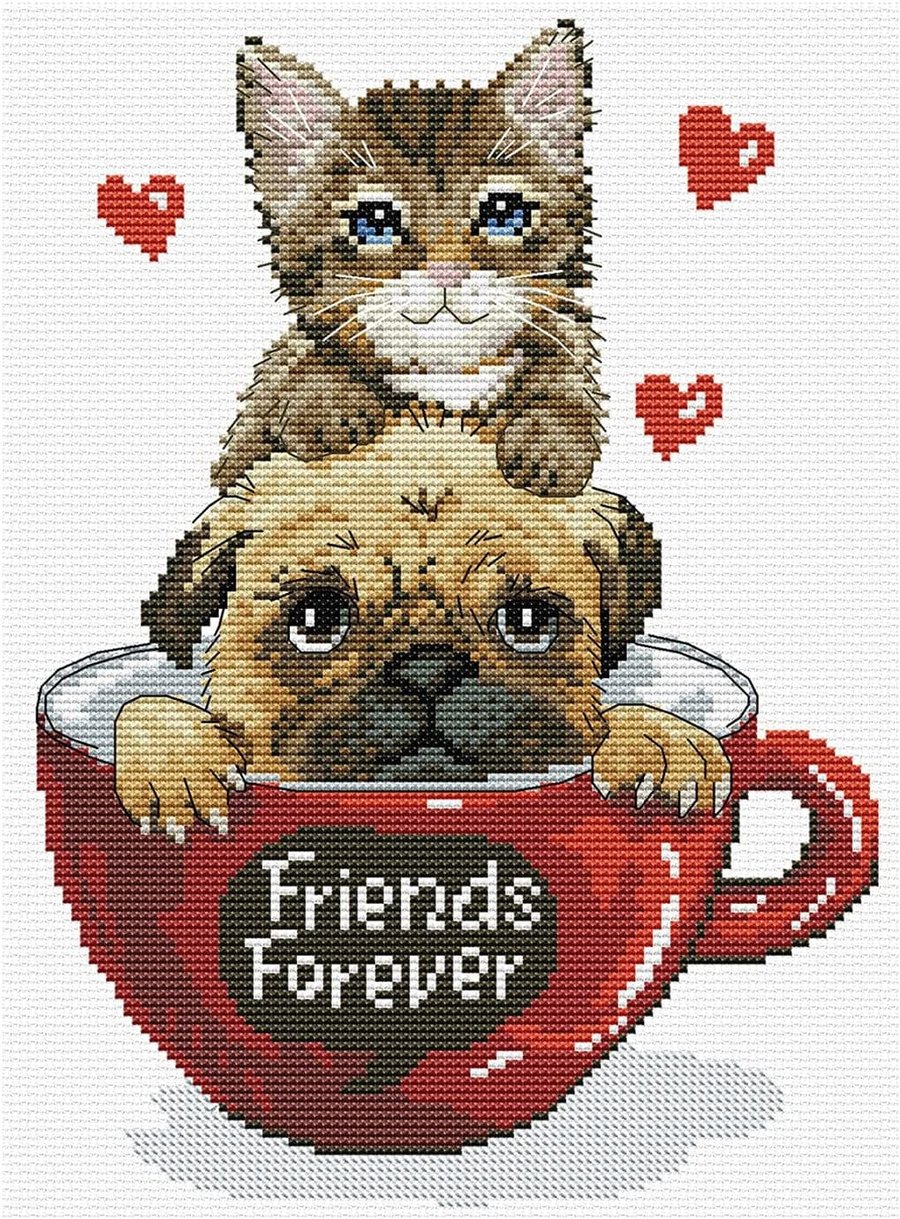 Friends Forever Cat and Dog No-Count Cross Stit... - Folksy
