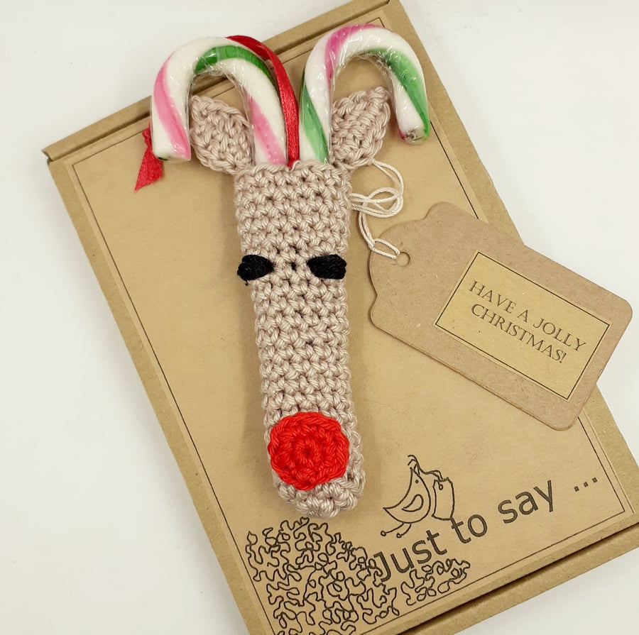 Crochet Rudolph Candy Cane Decoration - Folksy