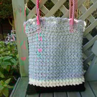 Crochet Tote Bag - Grey Crochet book Bag - Folksy