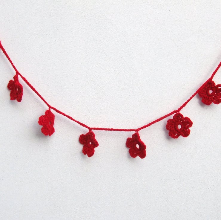 Red bunting decoration, red flower garland - Folksy