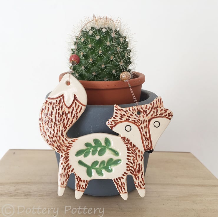 Ceramic folk art fox Pottery Fox primitive art - Folksy