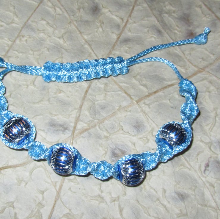 Light Blue Macrame Bracelet with 4 Aluminium Be... - Folksy