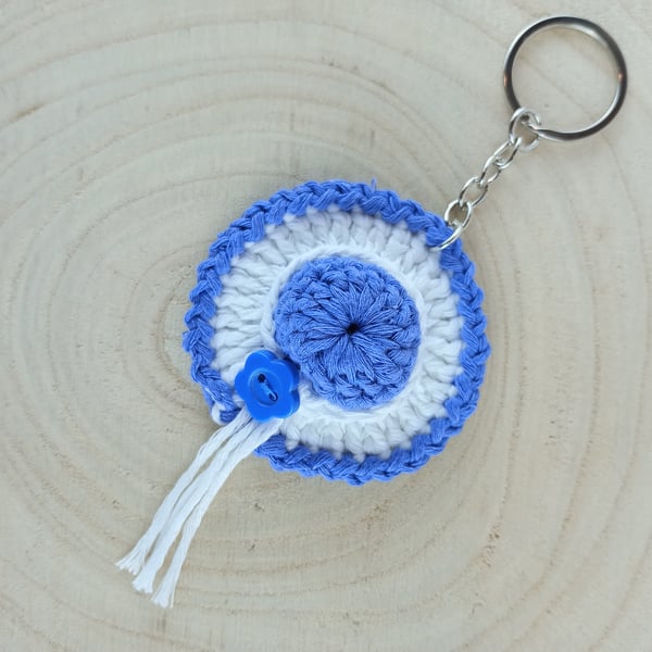 Hat Keyring - Blue & White Sombrero Hat Key... - Folksy