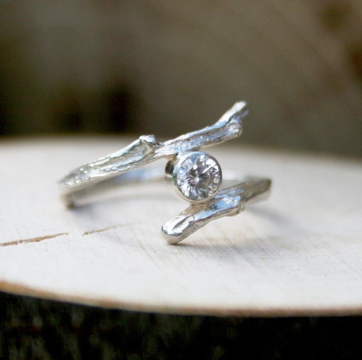 Handmade Silver Branch Ring with Cubic Zirconia - Folksy
