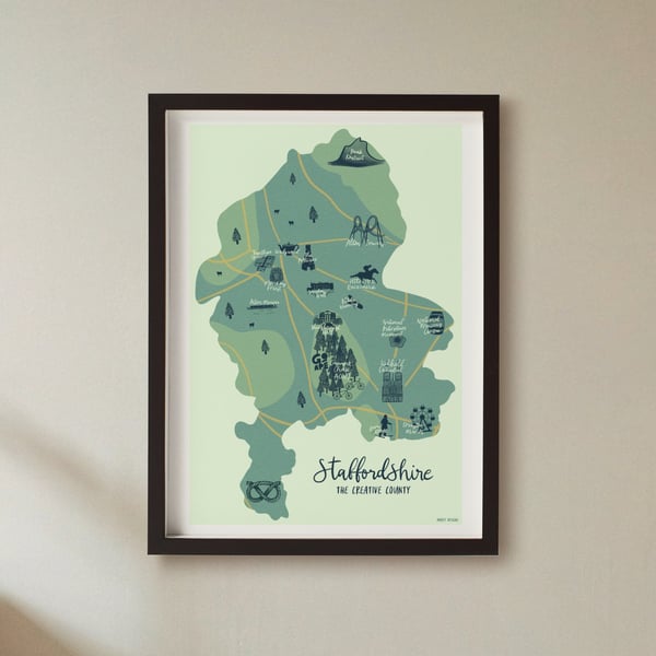 Illustrated map of Staffordshire as the Creativ... - Folksy