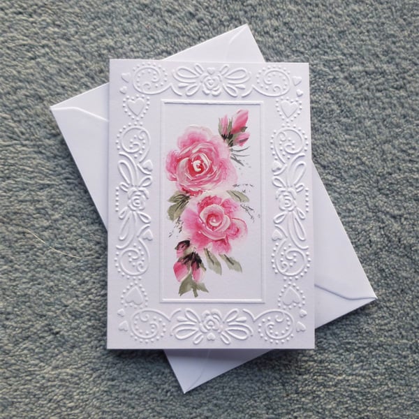 blank card hand painted all occasion floral gre... - Folksy
