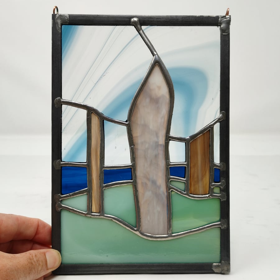 SOLD Stained glass three standing stones landsc... - Folksy
