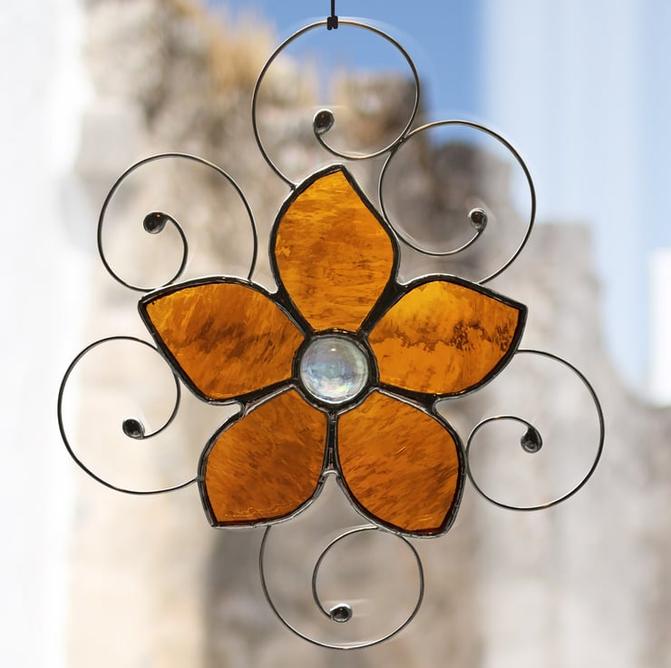Flower Sun Catcher Stained Glass, Window Hangin... - Folksy