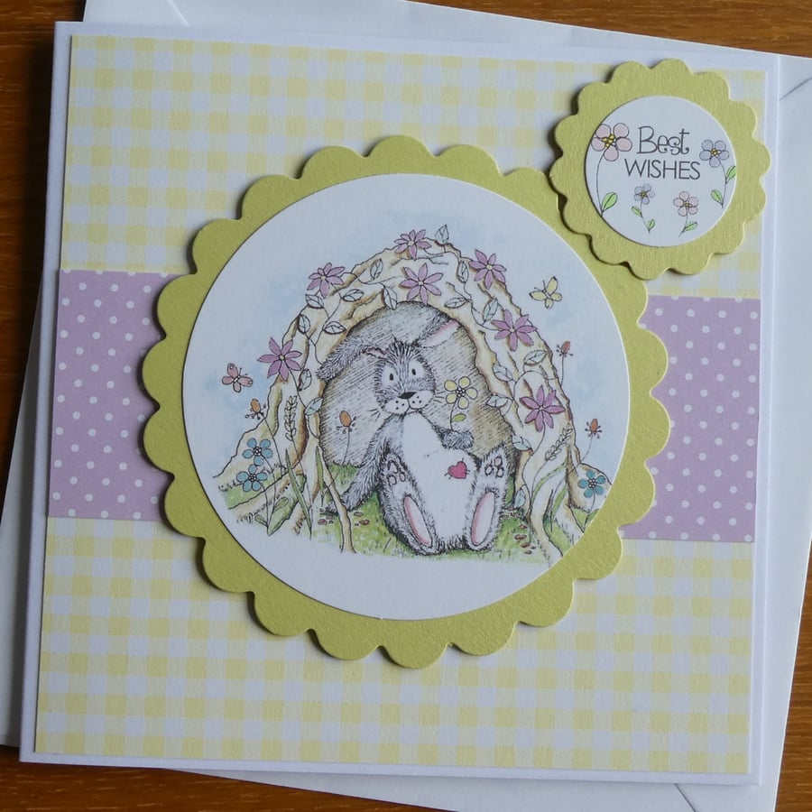 Best Wishes Card - Rabbit - Lemon - Folksy