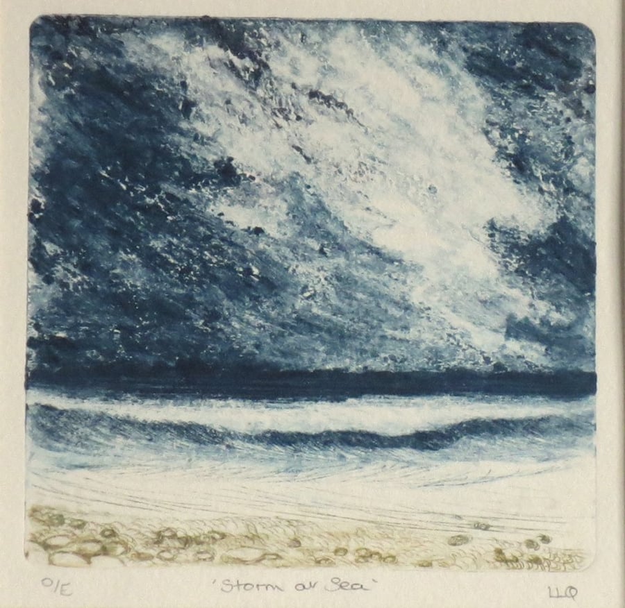 SALE storm at sea original collagraph print was... - Folksy