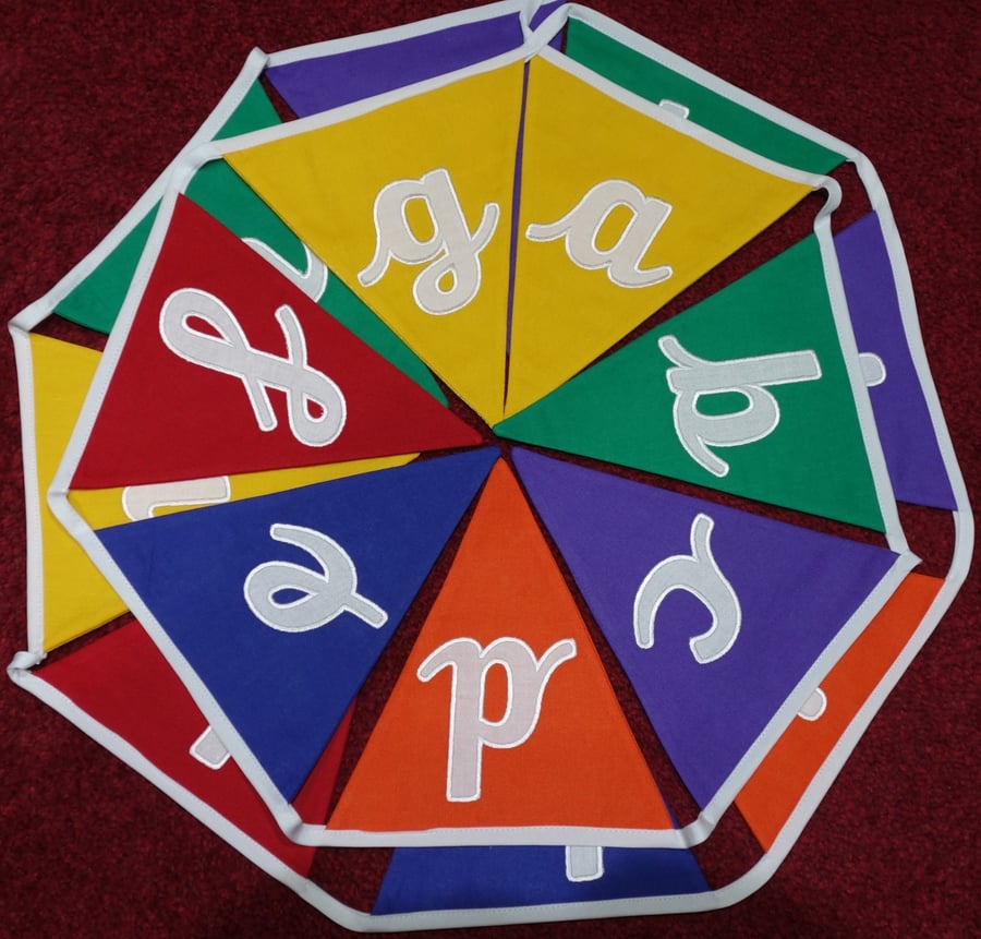 Cursive Alphabet Bunting Rainbow Fabric Embroid... - Folksy
