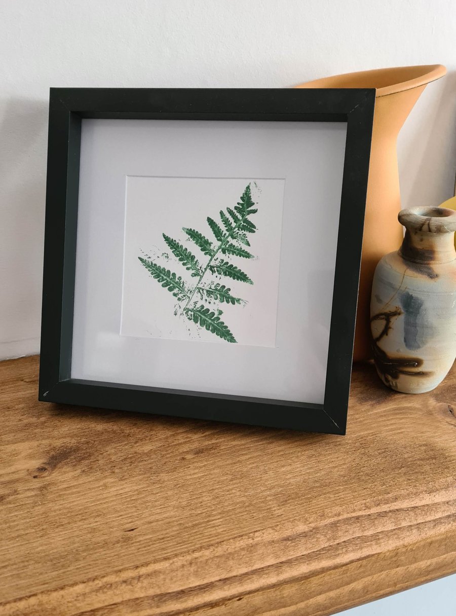 Green fern print in small mounted frame gift idea - Folksy