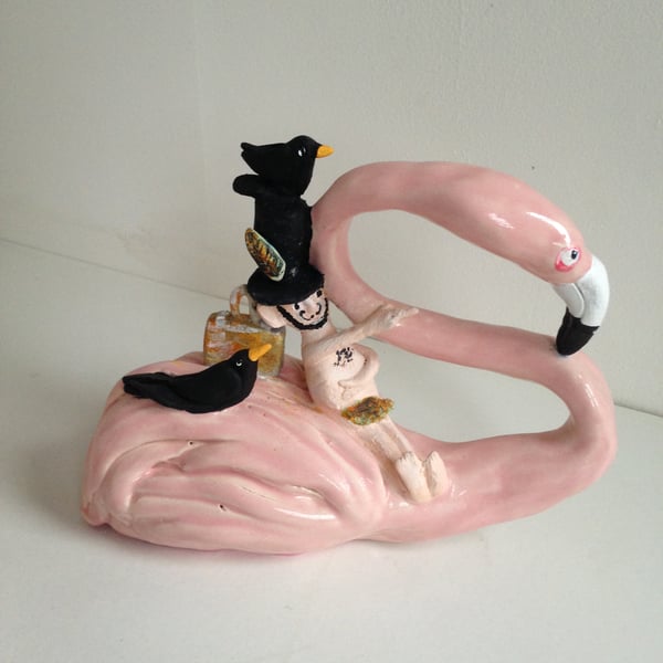 THE PINK FLAMINGO RIDE OF OSCAR THE CROW DOCTOR - Folksy
