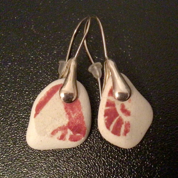 Red Scottish Spongeware Sea Pottery Earrings. - Folksy