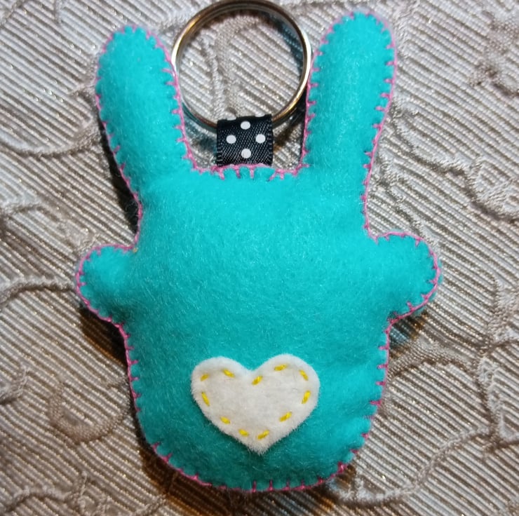 Turquoise Felt Bunny Keyring - Folksy