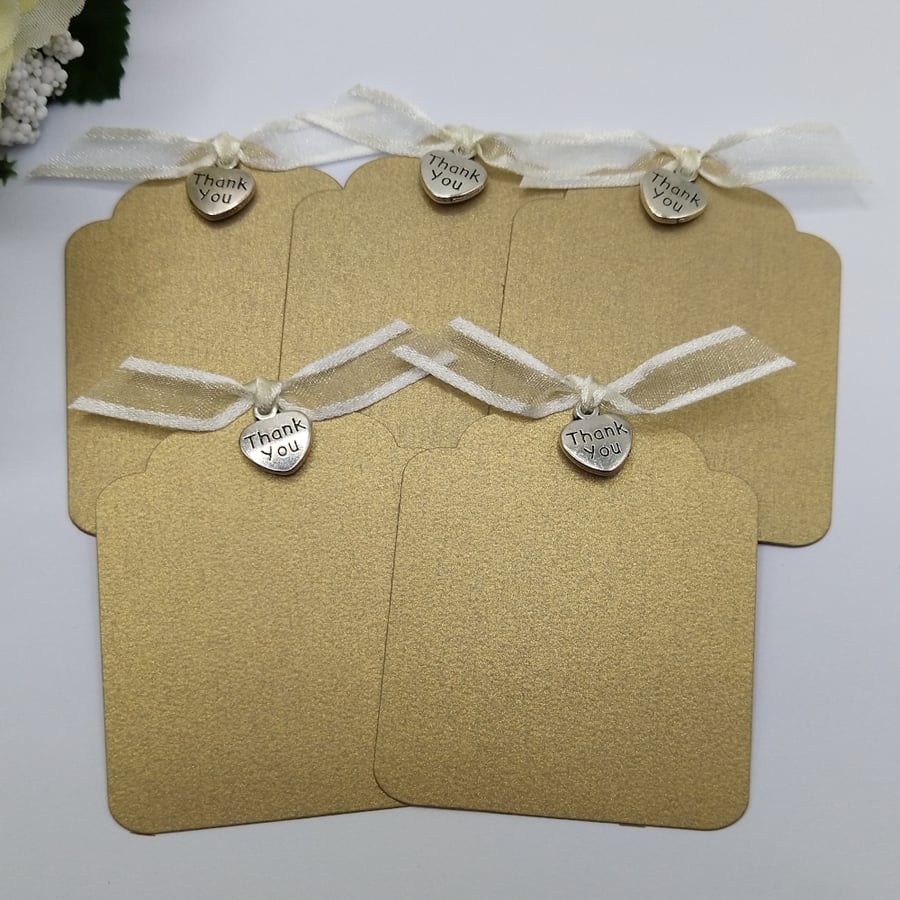 Shimmer Gold Gift Tags with a Thank you Heart C... - Folksy