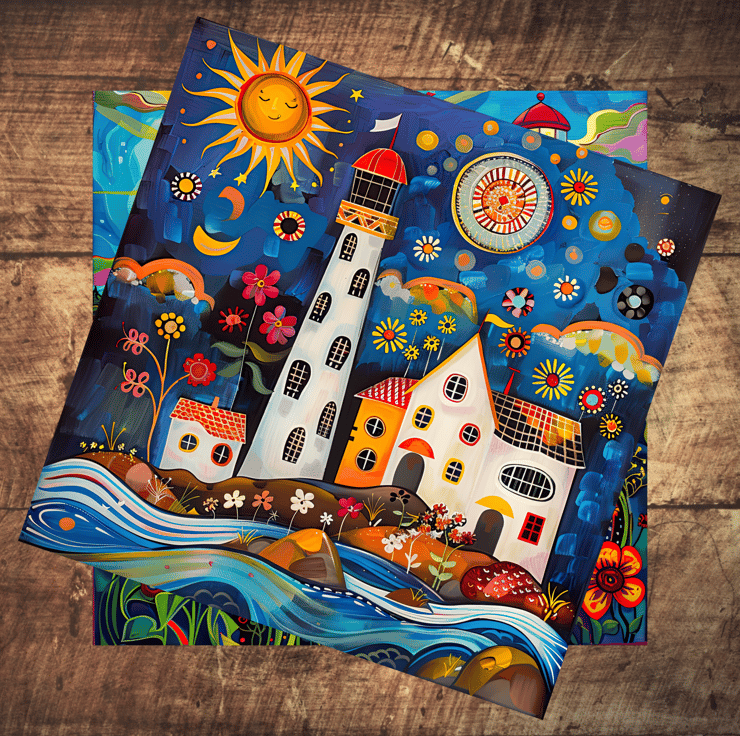 Lighthouse - Box Set of 8 different designed Il... - Folksy