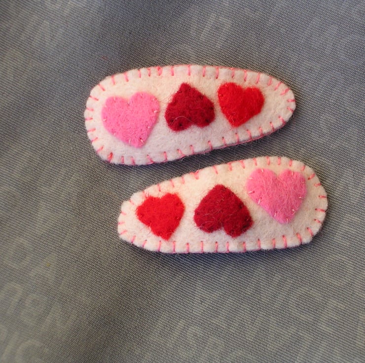 Pair of Valentine Heart Hair Clips - Folksy