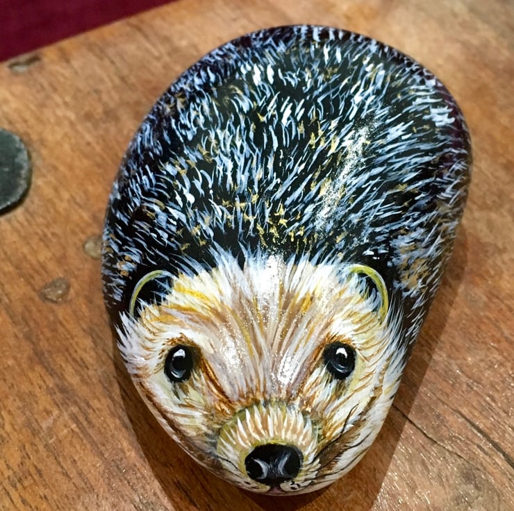 Hedgehog hand painted pebble garden rock art wi... - Folksy