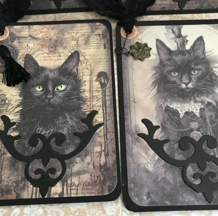 Set 6 Journal Tags Gothic style Cats Dark Acade... - Folksy
