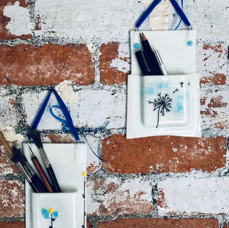 Fused glass wall hanging pencil and pen holder - Folksy