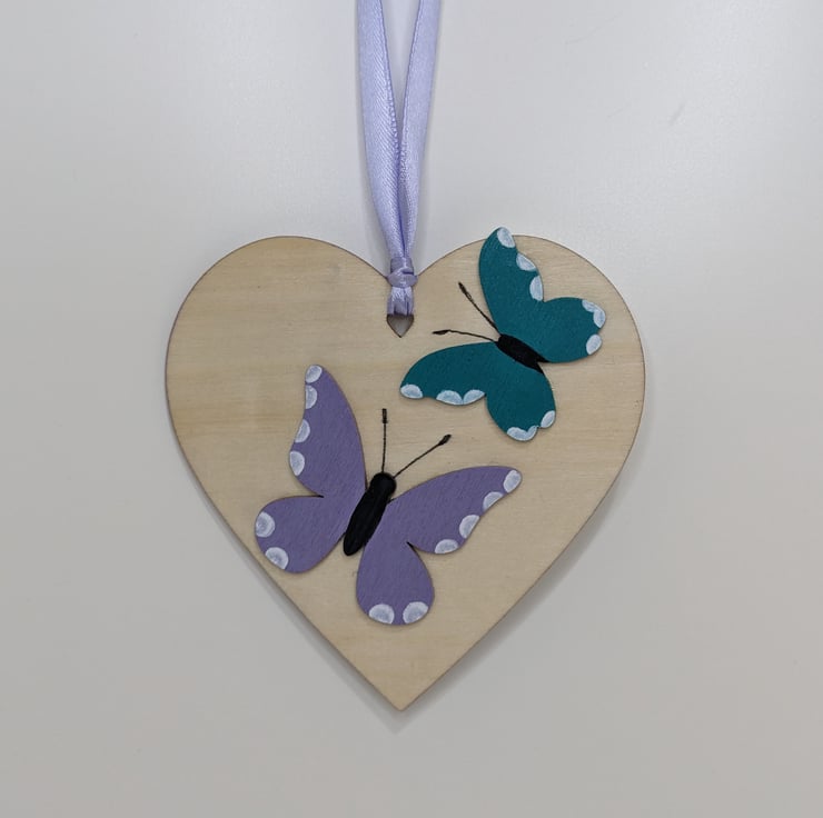 Butterflies, handmade card with wooden heart an... - Folksy