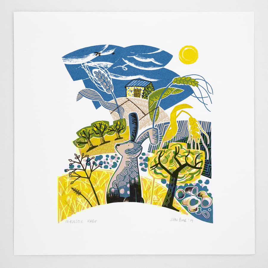 Majestic Hare hand pulled screen print, wheat f... - Folksy
