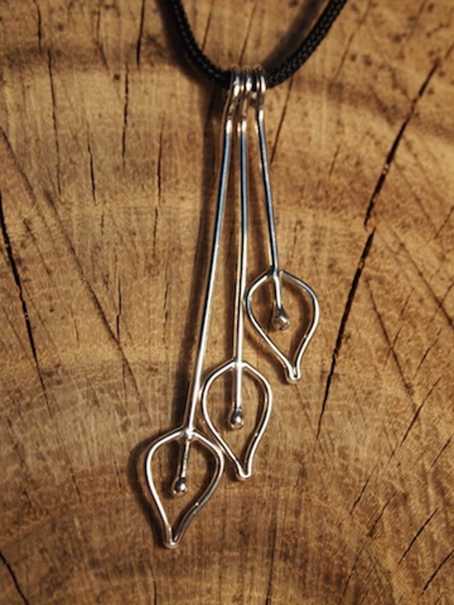 Sterling Silver Three Leaf Necklace Pendant - Folksy