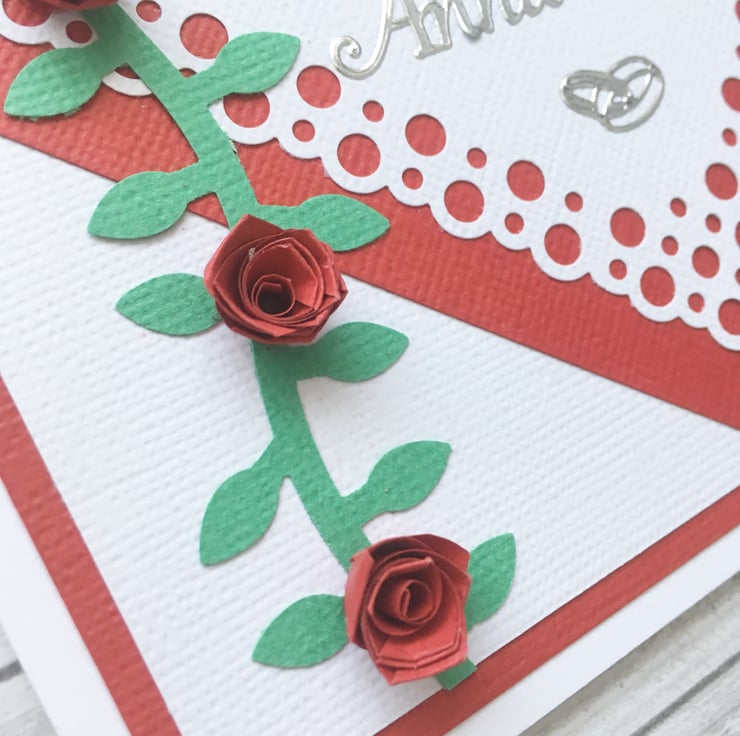 Ruby anniversary card - quilled roses - boxed o... - Folksy