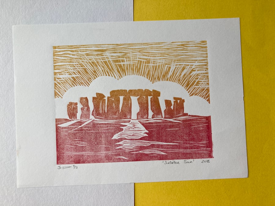 Original Linocut Print - Solstice Sun - Folksy