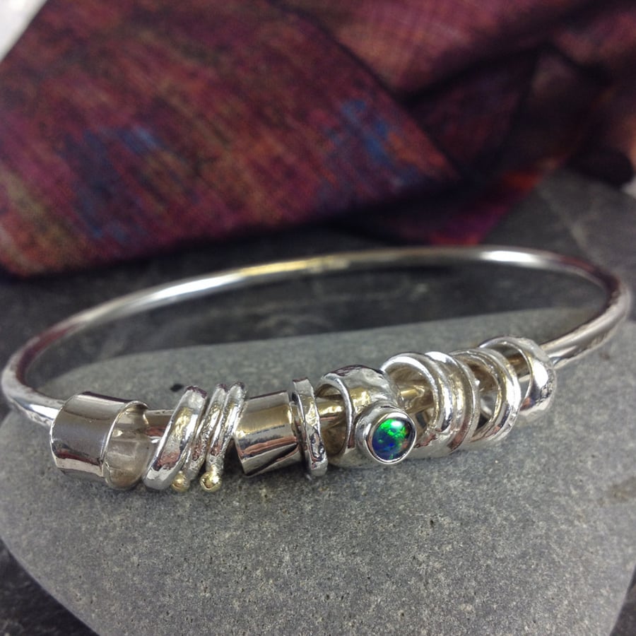 Silver opal and 18ct gold bangle - Folksy