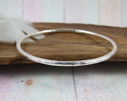 Sterling Silver Oval Hammered Bangle - Folksy