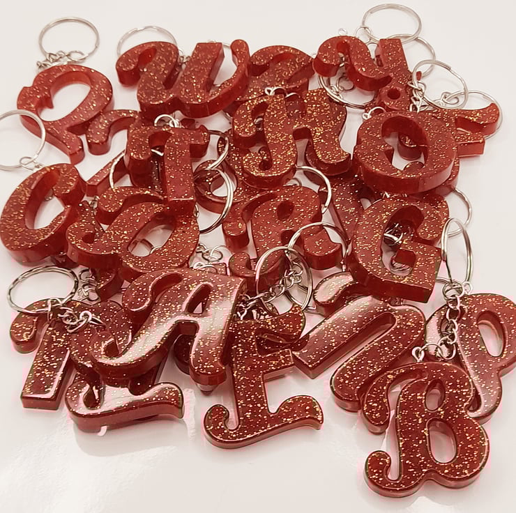Red Wine and Golden Glitter Alphabet Keyrings -... - Folksy