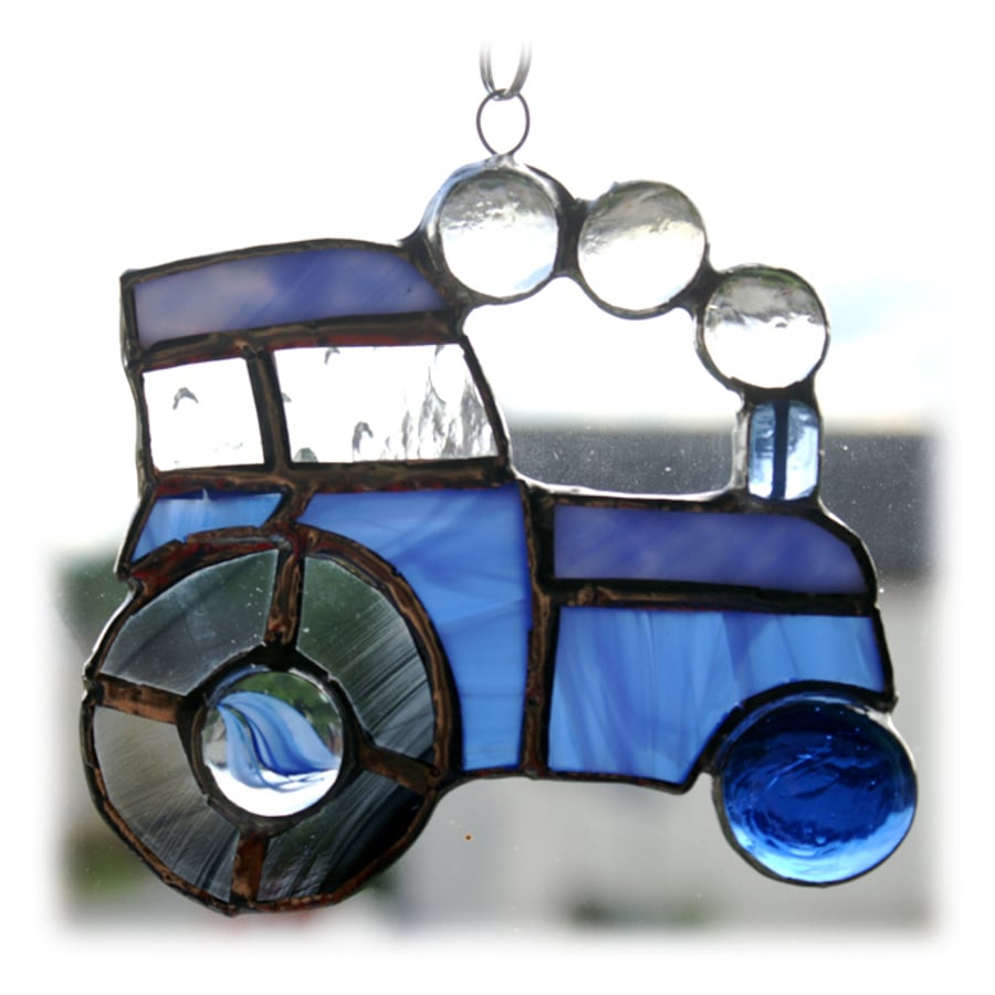 Tractor Suncatcher Blue Stained Glass Handmade ... - Folksy