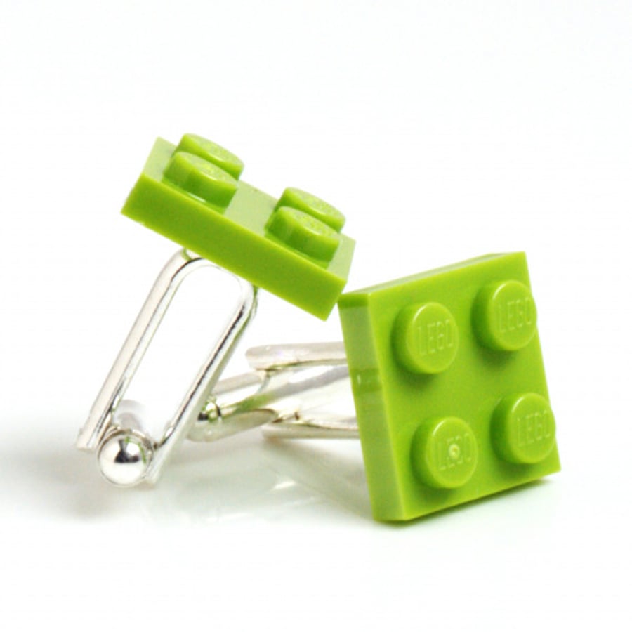Lime Green Lego Brick Cufflinks - Folksy